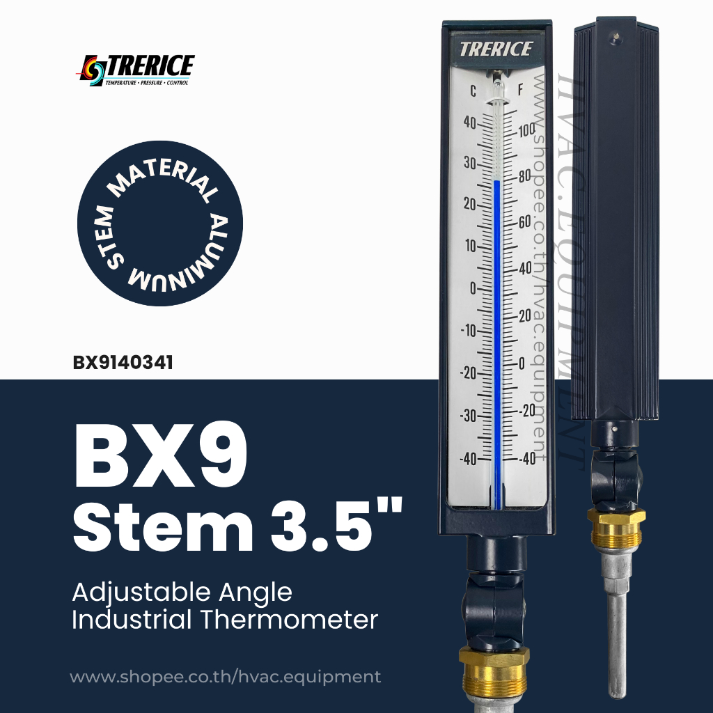Trerice BX9 Stem 3.5" Adjustable Angle Industrial Thermometer (Dual ...