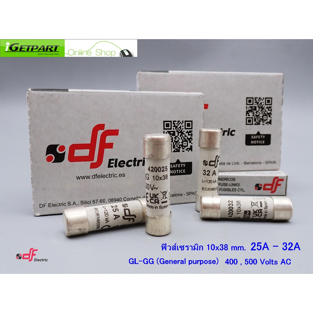 ฟิวส์เซรามิก 10x38 mm. GL-GG 25A 500V AC , 32A 400V AC ทรงกระบอก (1 แพ ...