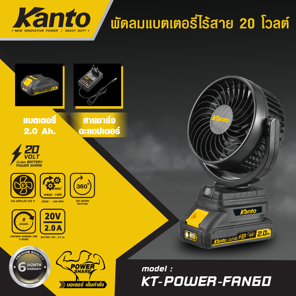KANTO พัดลม 5" แบตเตอรี่ไร้สาย20V. #KT-POWER-FAN60 | Shopee Thailand