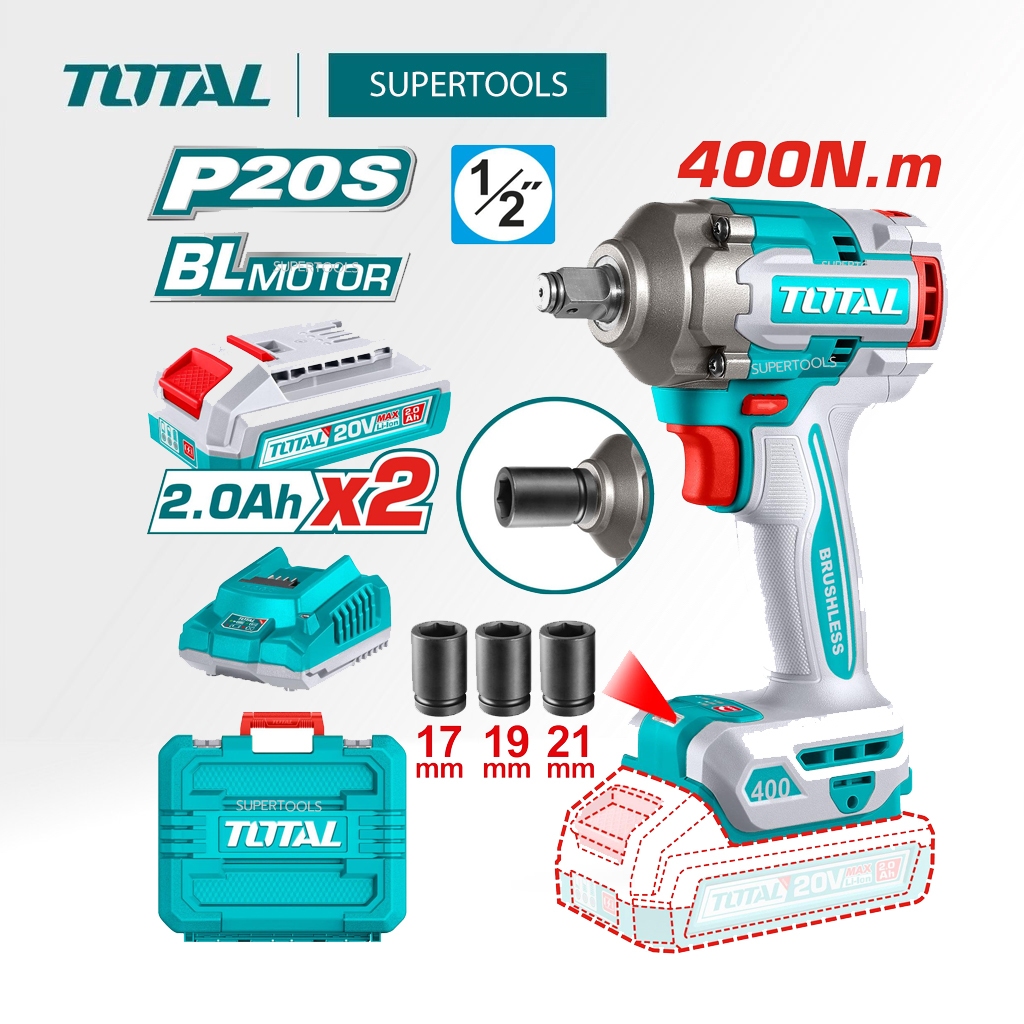 TOTAL บ๊อกแบตเตอรี่ไร้สาย20V. 1/2" รุ่น TIWLI2040 เครื่องมือช่าง อุปกรณ์ช่าง Supertools | Shopee ...
