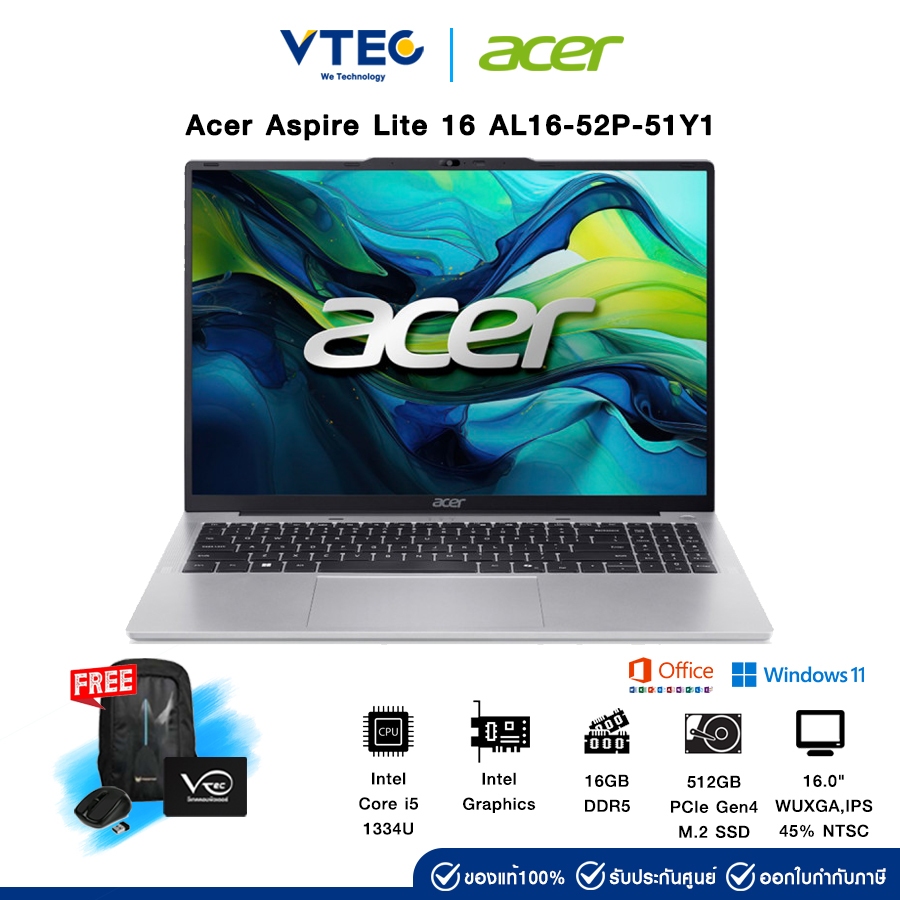 Acer Aspire Lite 16 AL16-52P-51Y1 | Intel Core i5-1334U | 16GB DDR5 | 16" | 512GB M.2 | Windows ...