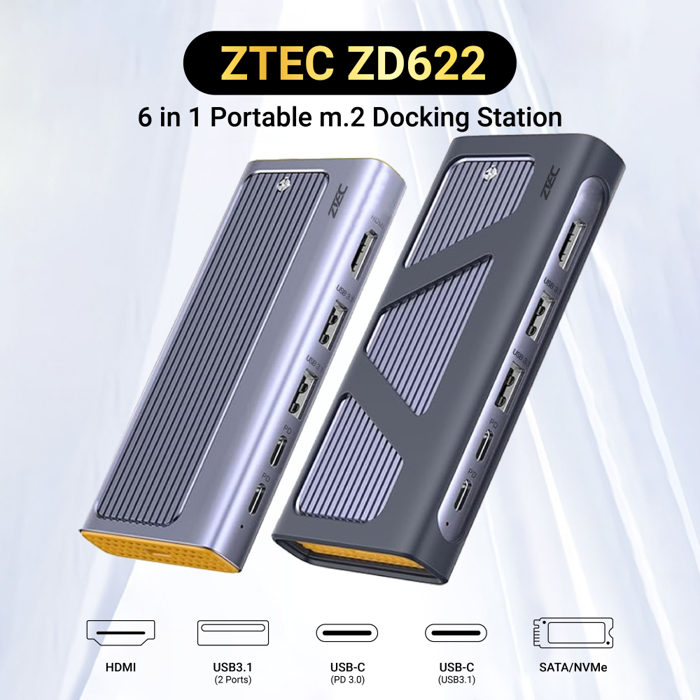 [ลดเหลือ 1407] ZTEC ZD622 6 in 1 (USB-C 10Gbps) รองรับ M.2 NVMe & SATA ...