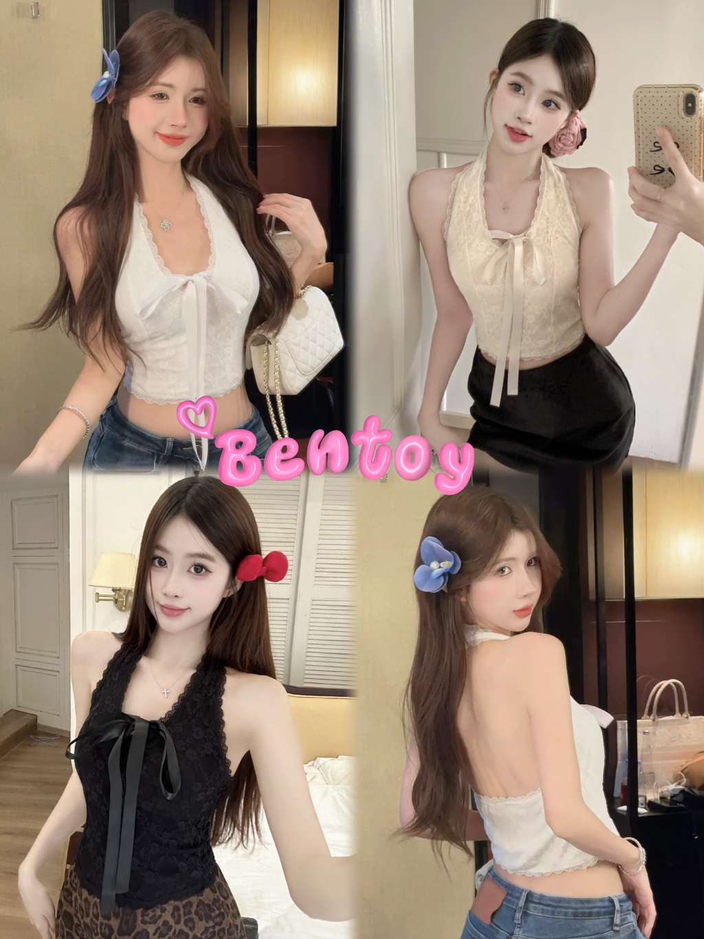 Bentoy(bratop2042)เสื้อกล้ามลูกไม้ ฟองน้ำในตัว ดีเทลห้อยคอ ผูกสายหน้าอก ว้าวหลัง เซ็กซี่เบาๆ ...