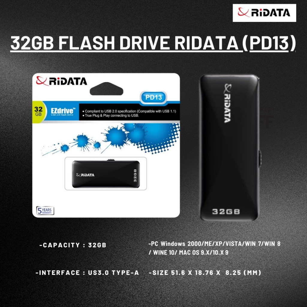 แฟลชไดรฟ์ USB 2.0 Flash Drive ขนาดเล็ก พกพาง่าย RIDATA รุ่น PD13 16GB/32GB | Shopee Thailand