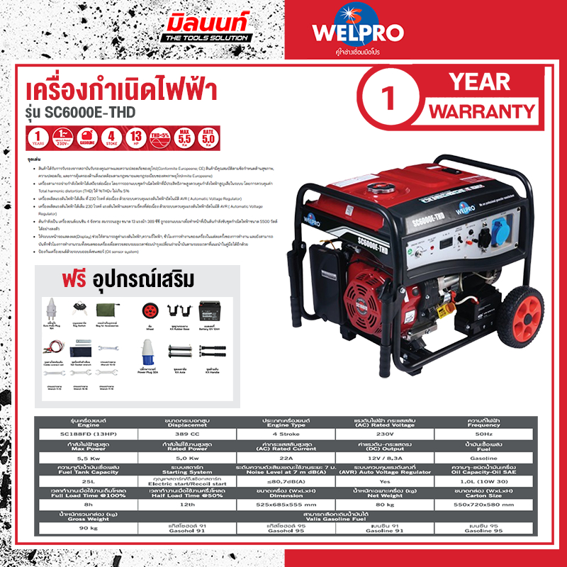 WELPRO - AAWPGENG6000 เครื่องกำเนิดไฟฟ้า Gasoline Generator SC6000ETHD ...