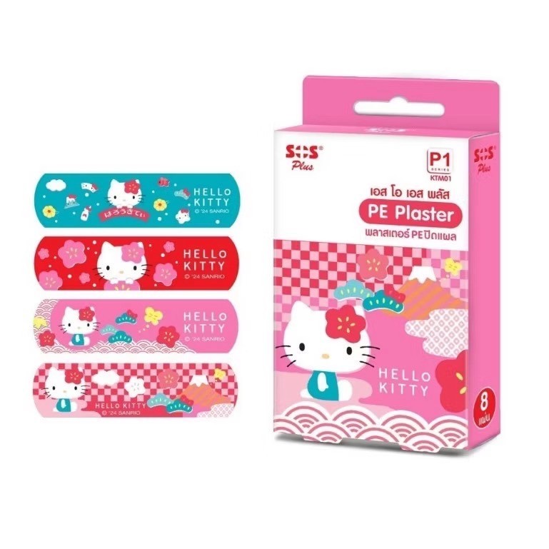 SOS Plus P1 Series HELLO KITTY พลาสเตอร์ปิดแผล (8 แผ่น/กล่อง) 4 สี 4 ...