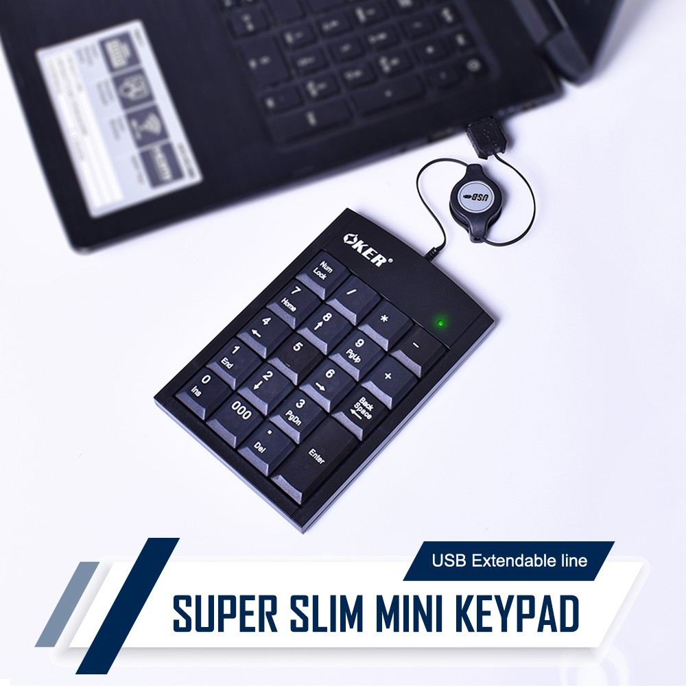 OKER คีย์บอร์ดแป้นตัวเลข แบบเก็บสาย KP-2017 SUPER SLIM MINI KEYPAD | Shopee Thailand