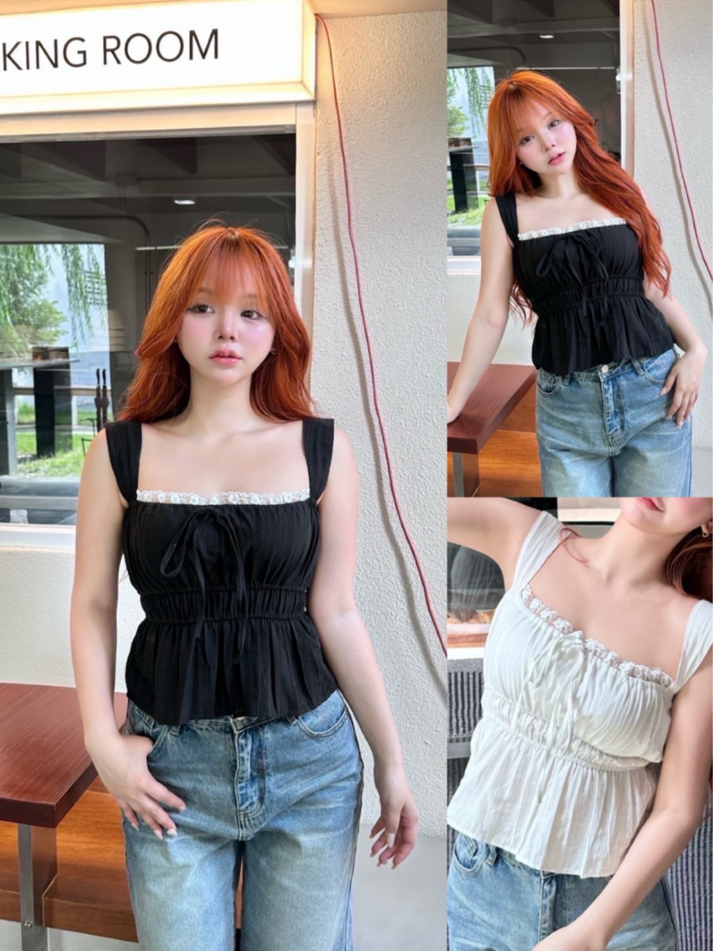 ISA TOP : เสื้อสายเดี่ยวจั๊มอก แต่งจั๊มเอว ขอบลูกไม้แต่งลูกไม้ งานน่ารัก มีสีขาว/ดำ งานน่ารักแนว ...