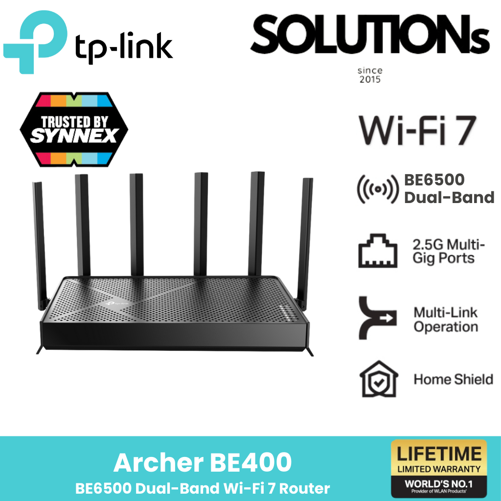 TP-LINK ARCHER BE400 BE6500 6.5 Gbps Dual-Band Wi-Fi 7 Router เราเตอร์ ...