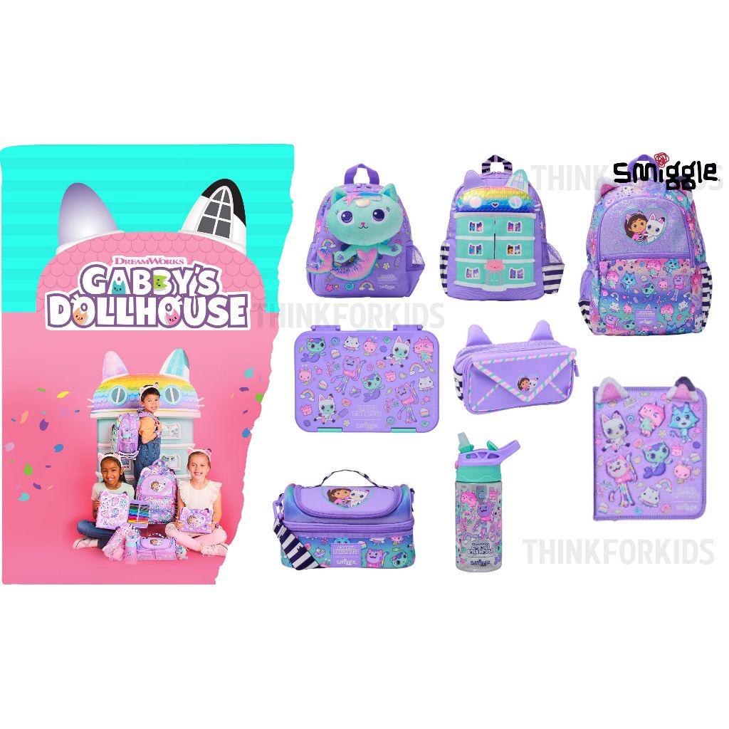 Smiggle Set Gabby's Dollhouse กระเป่าเป้ ถุงดินสอ กล่องข้าว bento ขวด ...