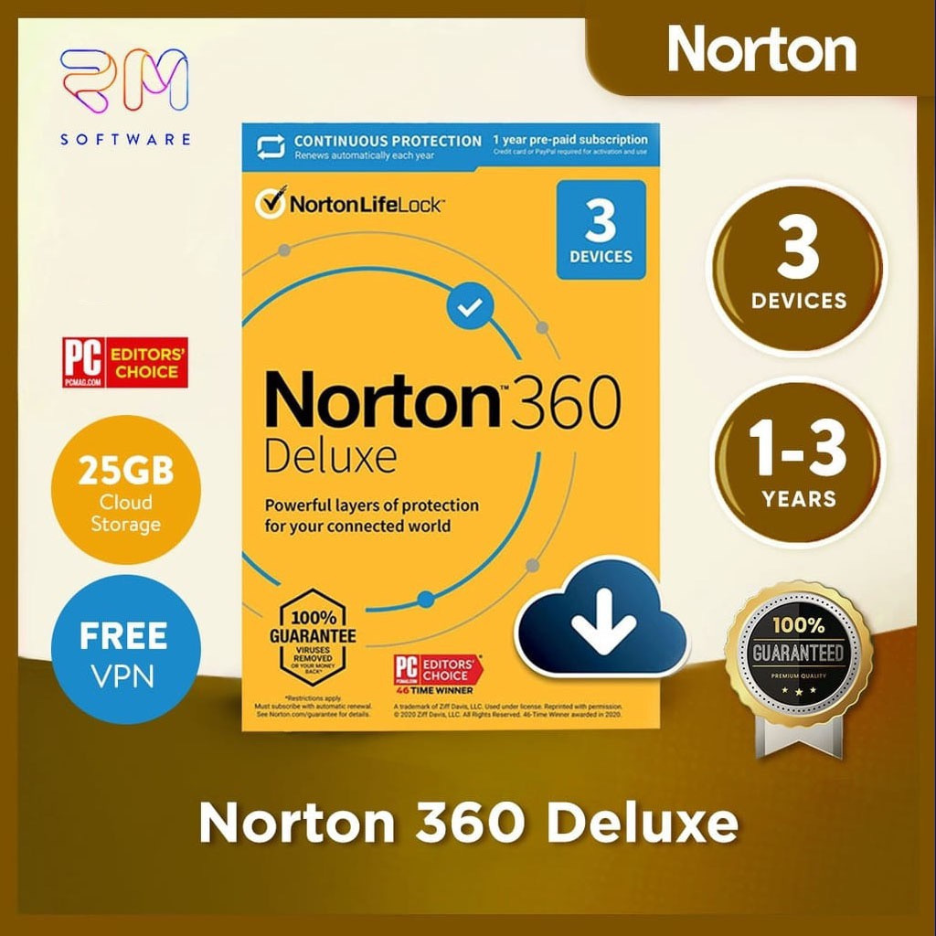 Norton 360 Deluxe Original Antivirus Latest Version 3 PC Device + 25 GB ...