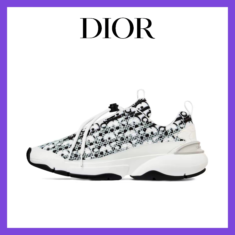 Dior B24 รองเท้าลำลองแบบหุ้มข้อต่ำสำหรับผู้ชายและผู้หญิง รองเท้าผ้าใบแฟชั่นผ้า สีขาว 3SN248YJT ...