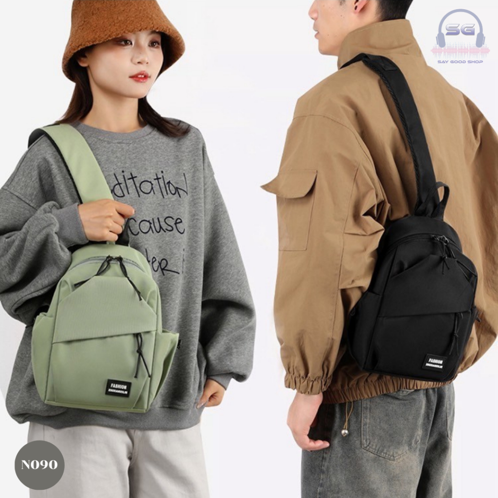 SG กระเป๋าคาดอก รุ่น N090 คาดหลัง สีพื้น หลายช่อง จุของได้เยอะ (4สี ดำ ...