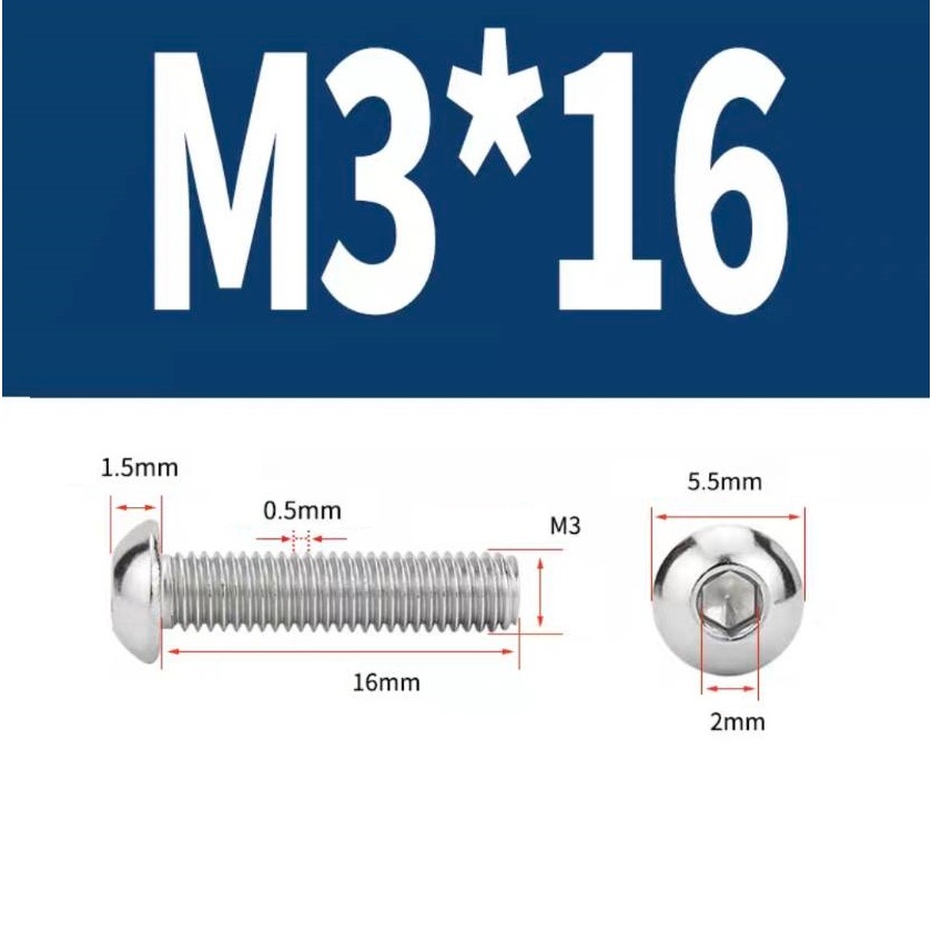 M3x15-16 หัวจมกลม น็อต สกรู สแตนเลส 304 เกลียวมิล SUS304 หัวหมวก 10ชิ้น ...