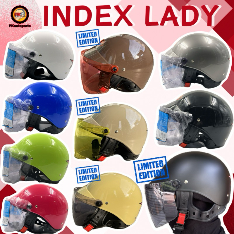 หมวกกันน็อคครึ่งใบ Index lady {แถมกระจกหน้า เลือกสีได้ } | Shopee Thailand