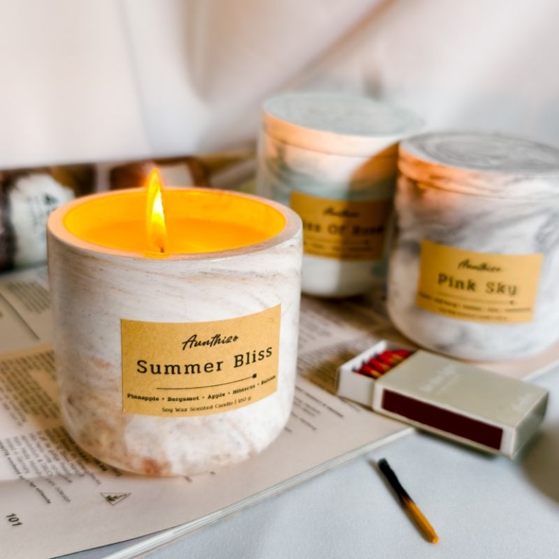 (พร้อมส่ง) เทียนหอม Scented Candles 160 g. | กระปุกปูนสไตล์หินอ่อน ...
