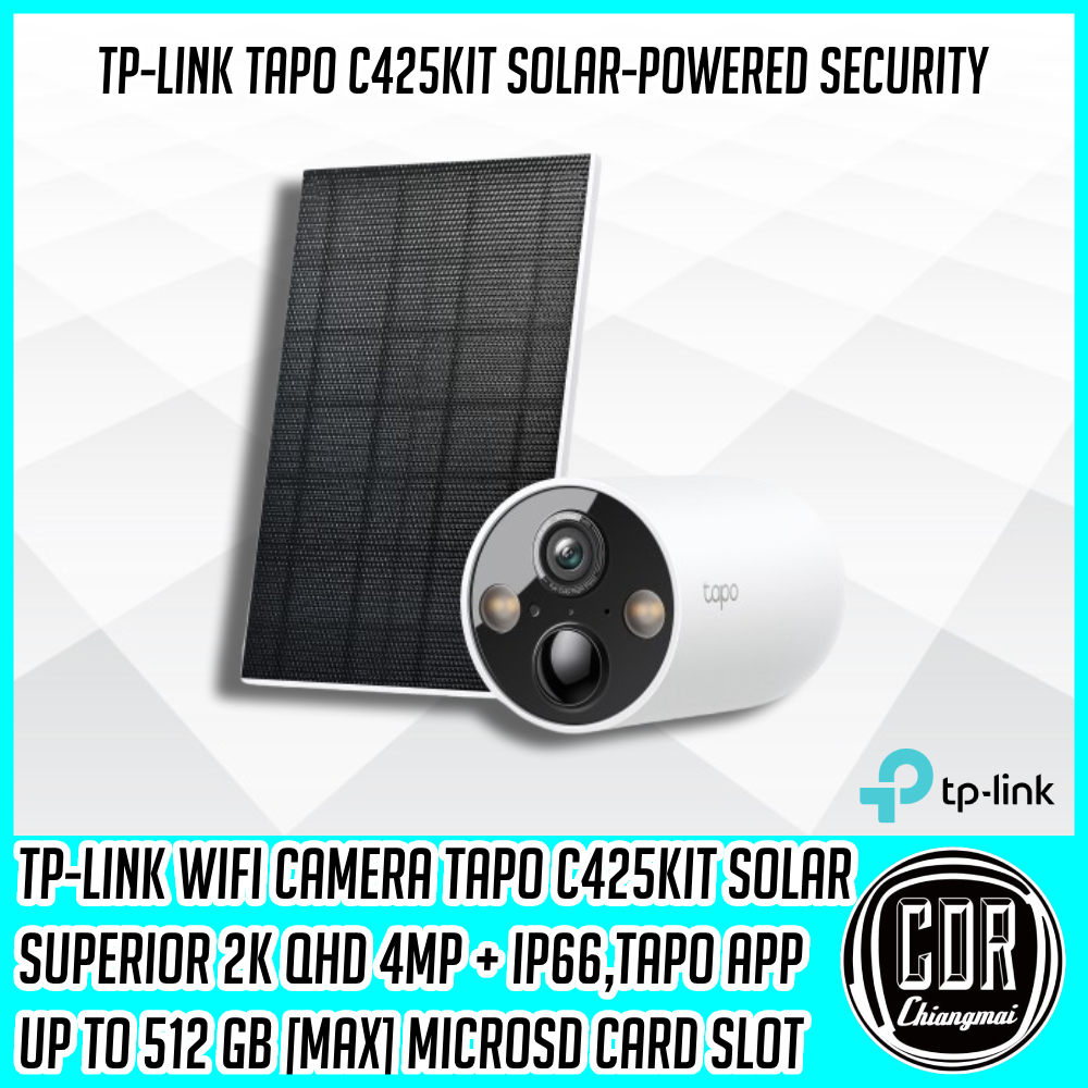 TP-LINK Tapo C425 KIT Solar-Powered Security Camera Kit AI โซล่าเซล ความชัด 4MP 2K QHD IP66 กัน ...