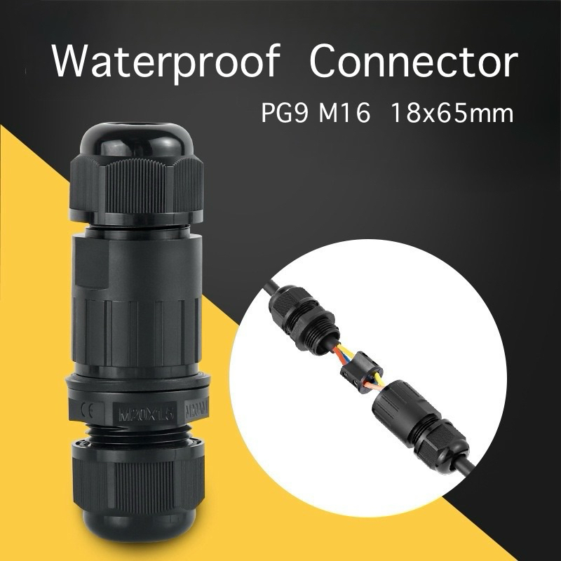 ขั้วต่อสายไฟกันน้ำ 2พิน ข้อต่อกันน้ำ IP68 2PIN คอนเนคเตอร์ Waterproof Connector PG9 M16 18*65mm ...