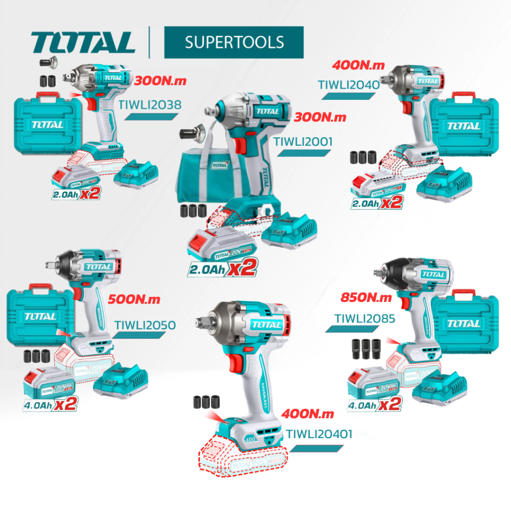 TOTAL ชุดบล็อกแบตเตอรี่ ไร้สาย 20V TIWLI2038/TIWLI2001/TIWLI2040/TIWLI20401/TIWLI2050/TIWLI2085 ...