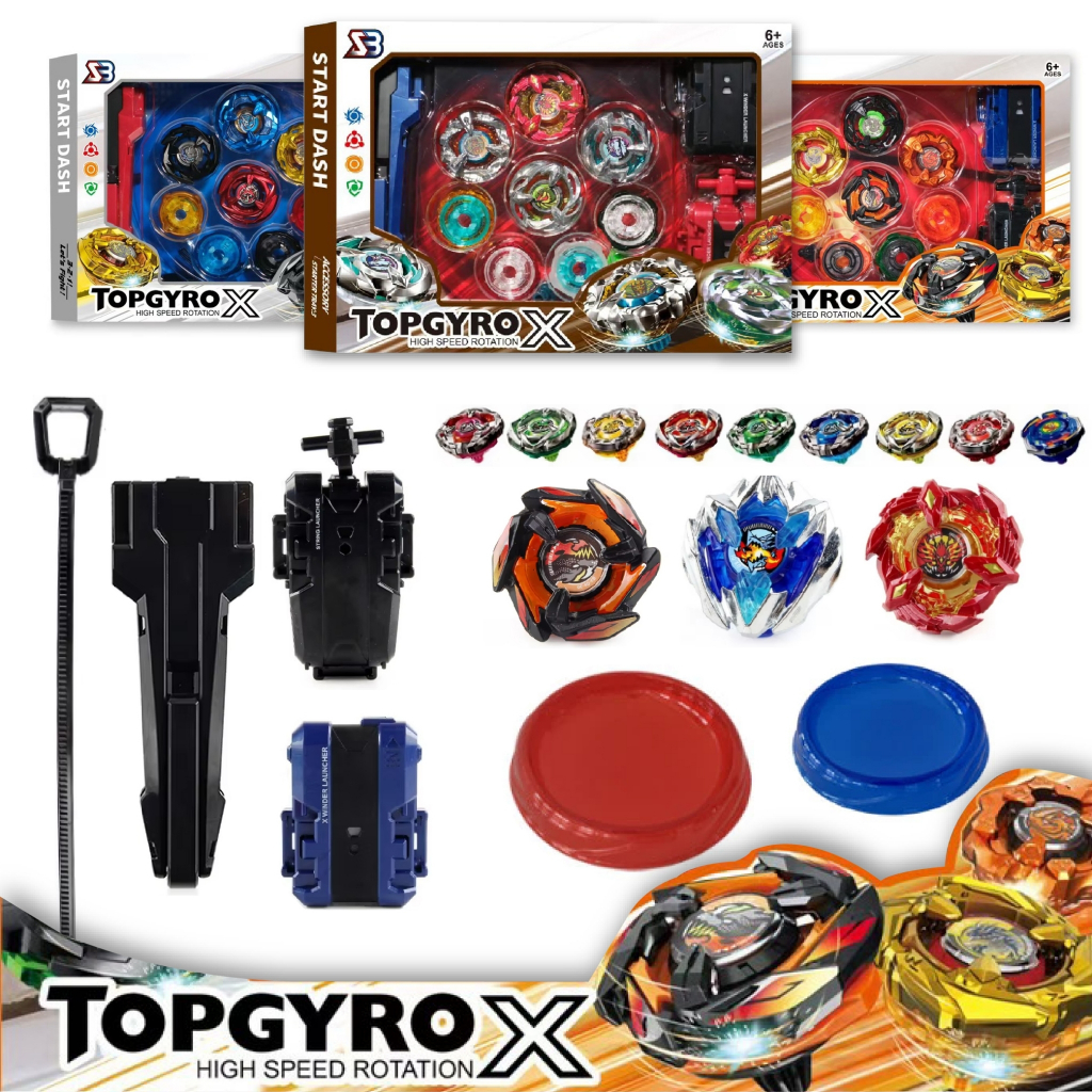 ของเล่นลูกข่าง เบย์เบลด TOPGYRO X ลูกข่าง เซ็ต 4 ตัว มาพร้อมสนามเบย์เบลด ที่ซู๊ตแบบสาย และแบบ ...