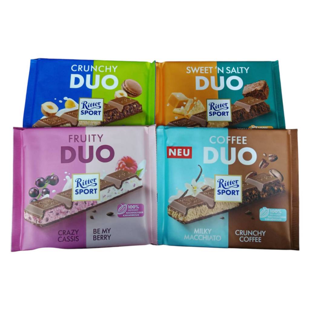 Ritter Sport Chocolaet Bar Duo ขนาด 218 กรัม มี 4 รส จากเยอรมัน ...