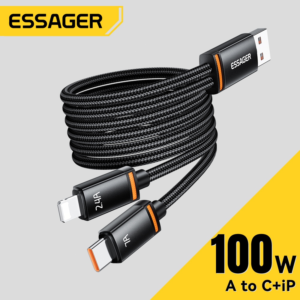 Essager 100W 7A สายเคเบิลข้อมูลหนึ่งถึงสอง A-C+C/A-C+L for ip Huawei ...