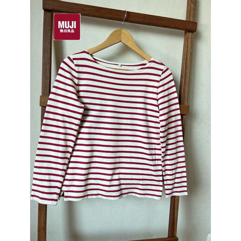 MUJI x cotton x S ลายทางขาวแดง อก 34 ยาว 22 Code: 4138(2) | Shopee Thailand