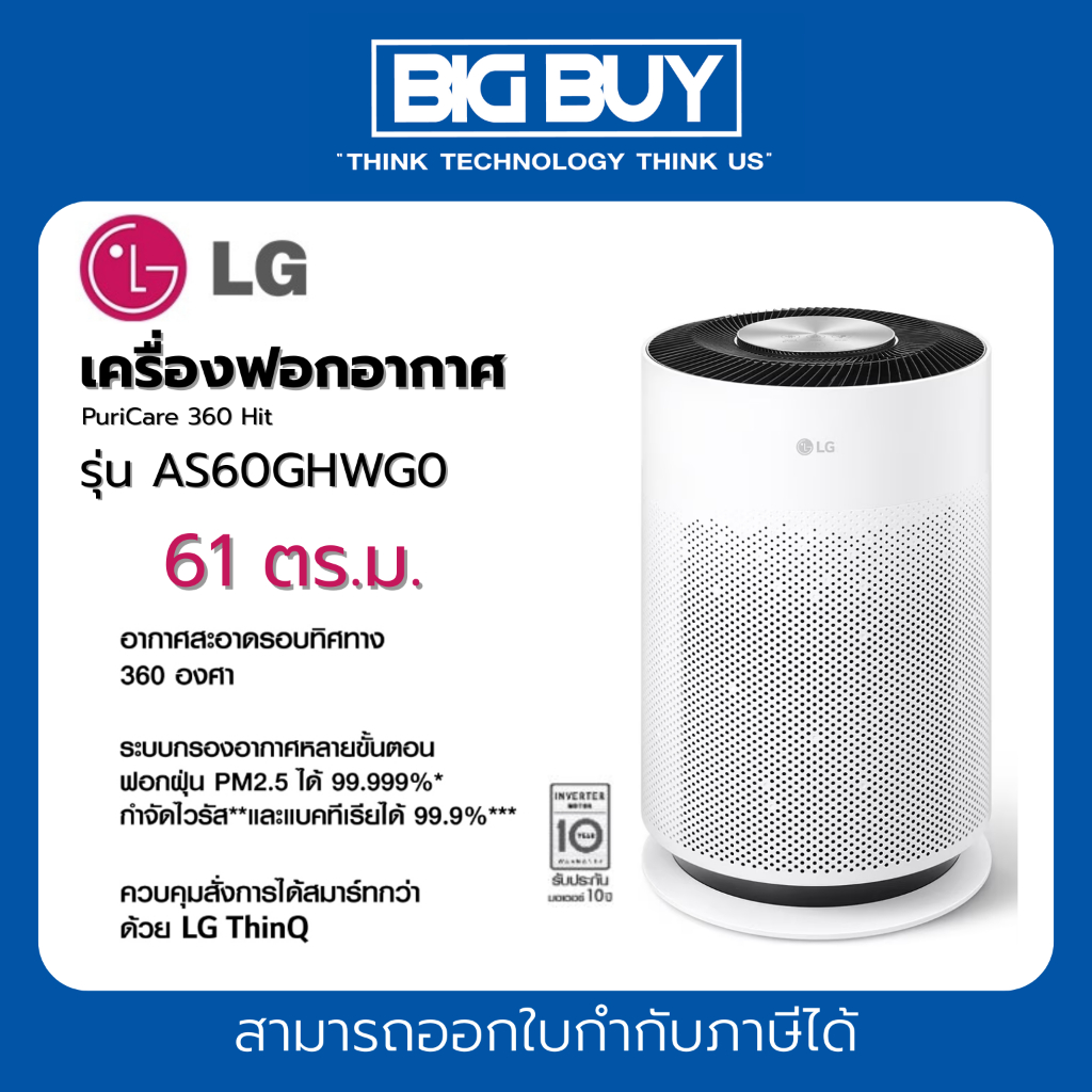 LG เครื่องฟอกอากาศ PuriCare 360 Hit รุ่น AS60GHWG0 | Shopee Thailand