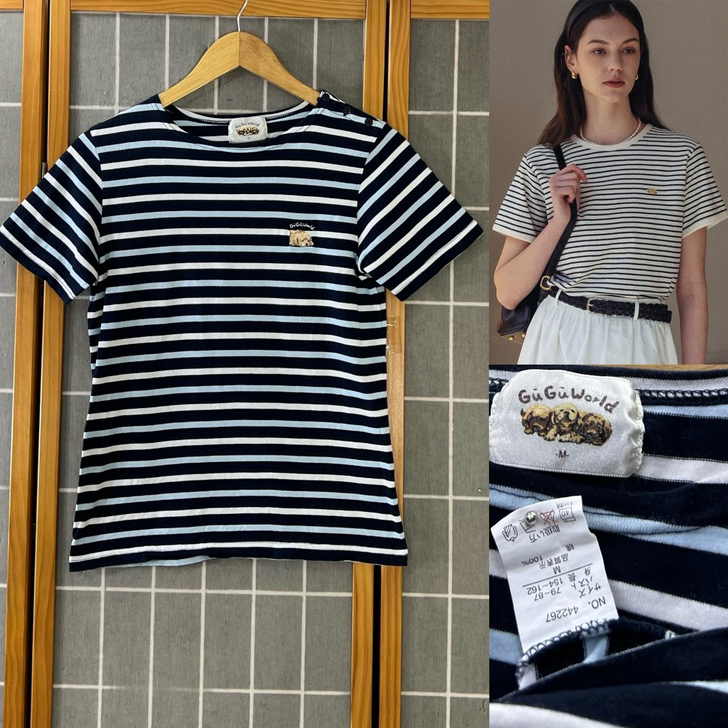 (E401) Gugu World ไซส์ M เสื้อยืดผ้าคอตตอนลายขวางสภาพสวยอก 36 ถึง 38 ความยาว 22 ️59.- | Shopee ...