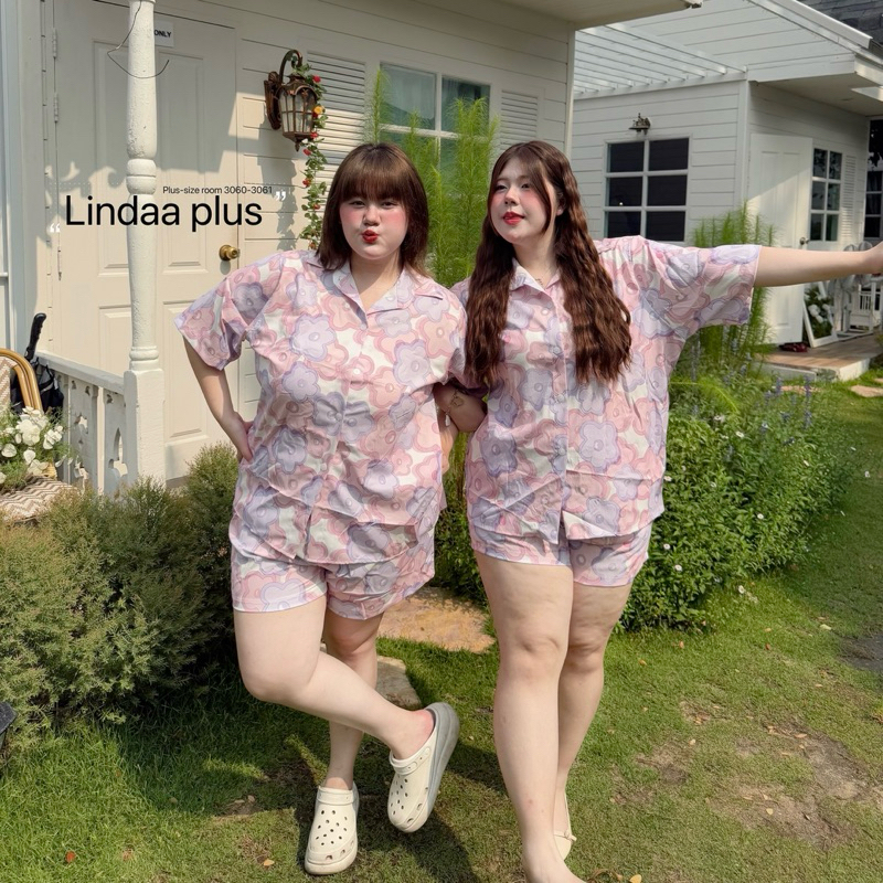 Set2ชิ้น เสื้อเชิ้ตลายดอก+กางเกงขาสั้นลายดอก อก38-52นิ้ว plussize | Shopee Thailand