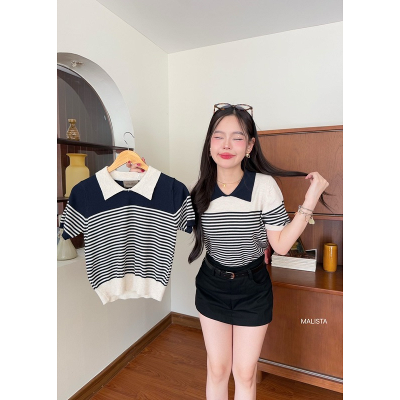 เสื้อไหมพรมคอปก Tag malista (พร้อมส่ง) | Shopee Thailand