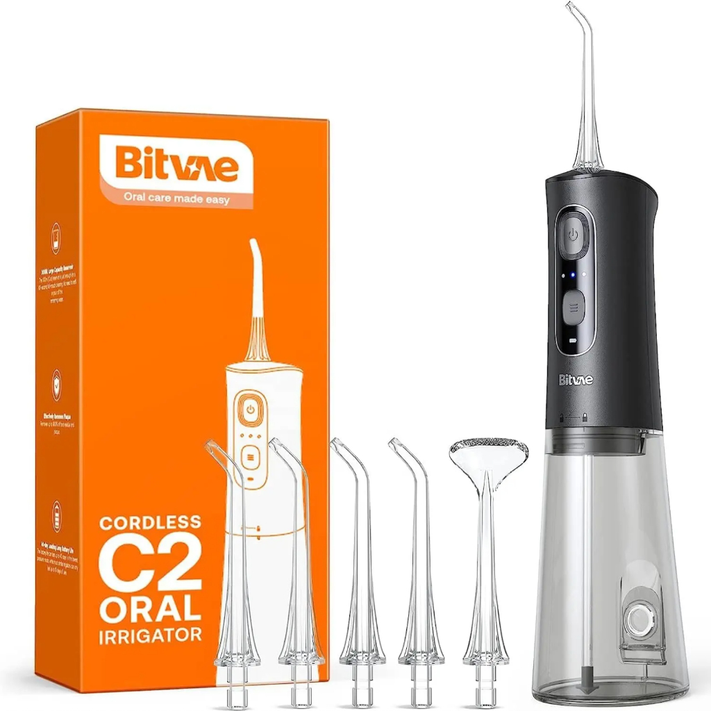 ไหมขัดฟันพลังน้ำ Bitvae C2 สีดำ พกพาสะดวก 300ml แถมหัวฉีด 6 ชิ้น Water ...