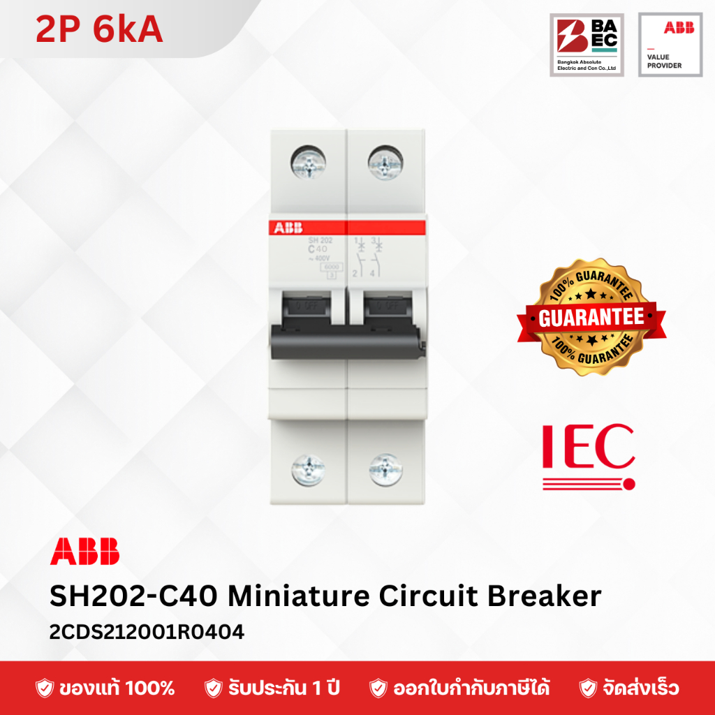 ABB SH202-C40 เซอร์กิตเบรกเกอร์ 40 Amp 2P 6KA | Shopee Thailand