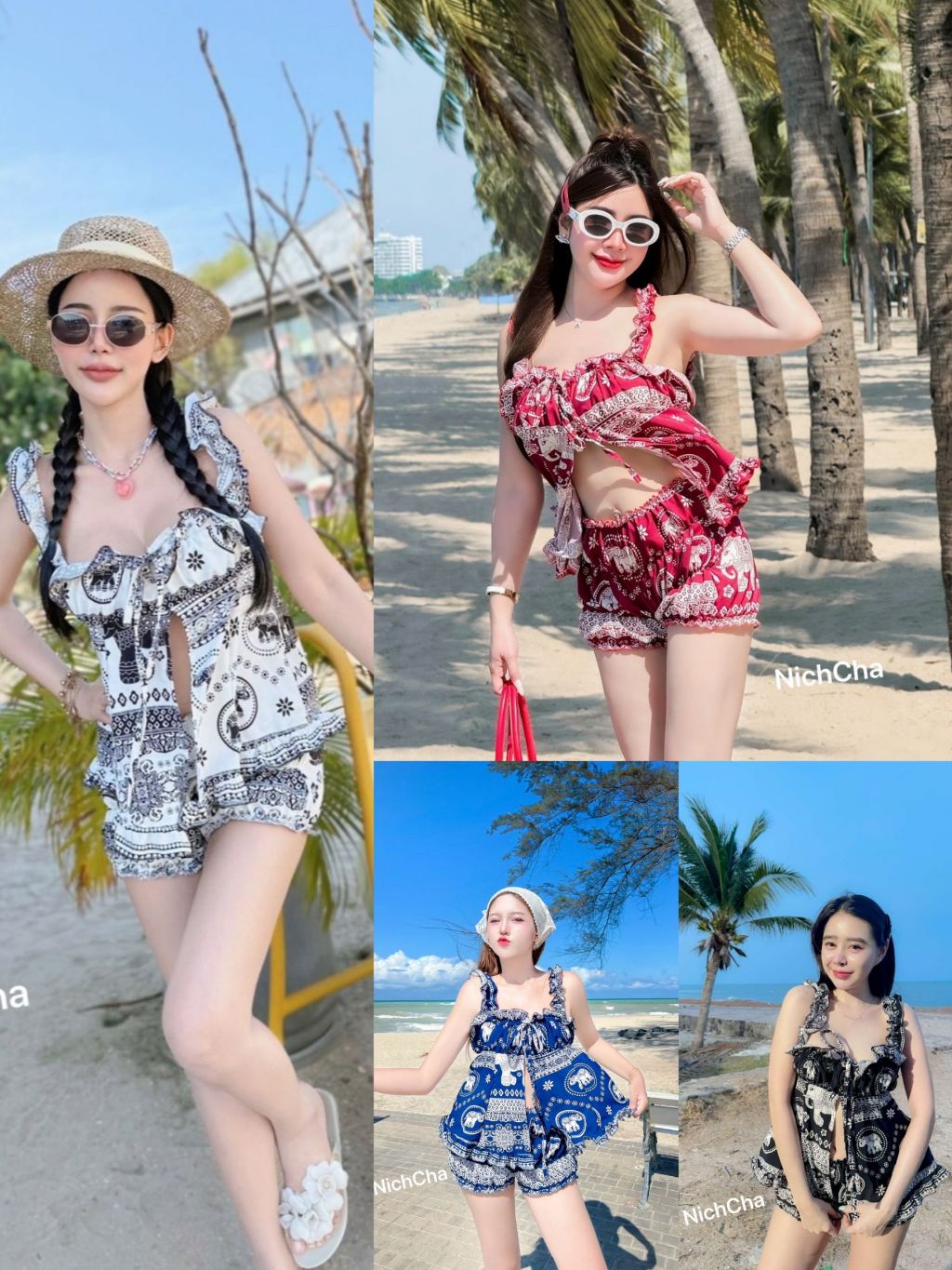 【NICHCHA】 NC 8711 Set2ชิ้น ผ้าไหมเตอรี่ลายช้าง ฮิตตลอดกาล #ชุดเที่ยวทะเล #ชุดไปทะเล #ชุดเที่ยว ...