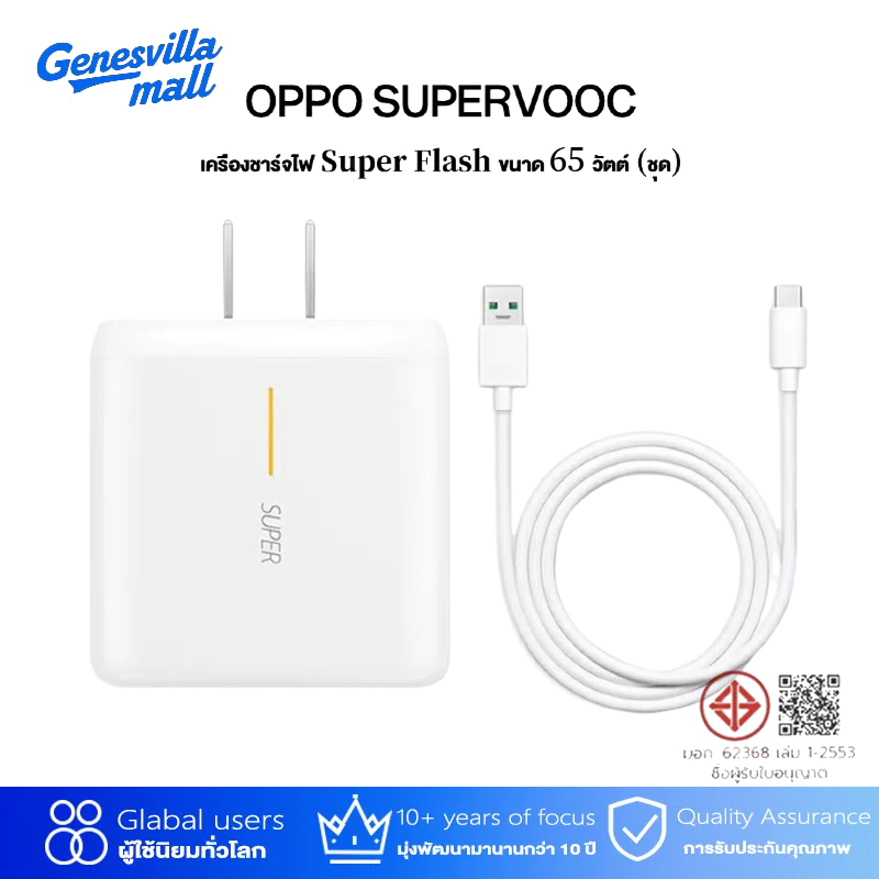 GenesVilla หัวชาร์จ OPPO Super VOOC 65W หัวชาร์จ อะแดปเตอร์ OPPO 65W SUPER VOOC ADAPTER(หัวชาร์จ ...