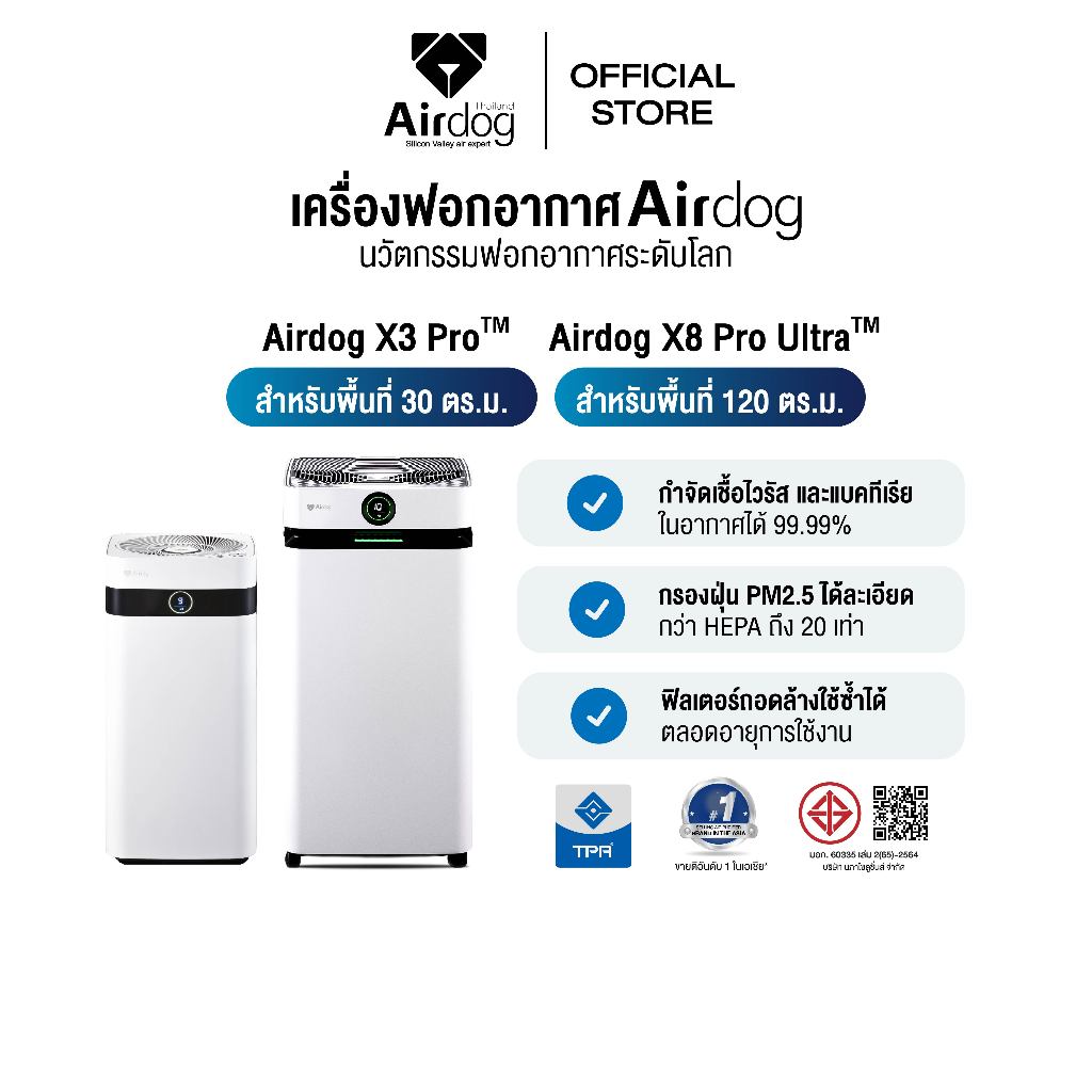 Airdog X8proUltra (D)เครื่องฟอกอากาศ สำหรับห้องขนาด100-120ตร.ม. + Airdog X3pro(D) สำหรับห้อง ...