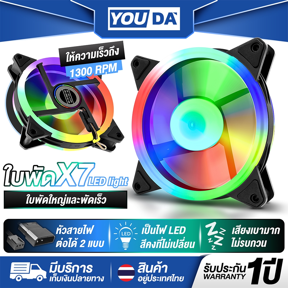 YOUDA พัดลมระบายความร้อน LED รับประกัน 1ปี พัดลม 7ใบพัด 12CM DC 12V YD-PL120-1 พัดลมระบายความ ...