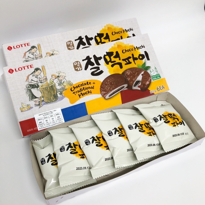 ขนมเกาหลี ซัลต๊อกพาย 210g แป้งต็อก สอดไส้ช็อกโกแลต 찰떡파이 LOTTE Rice Cake ...