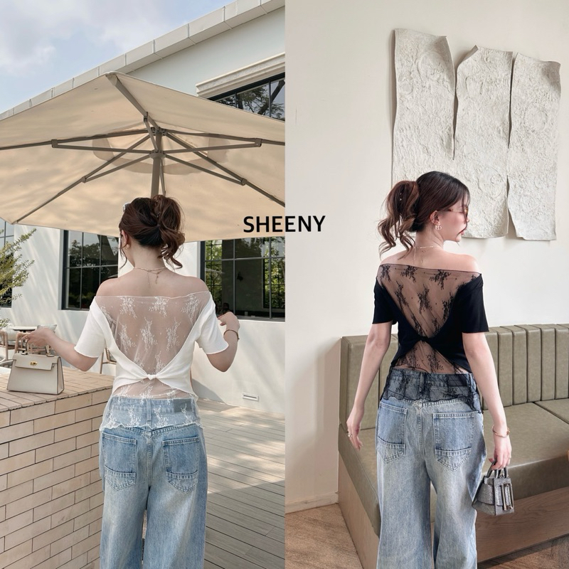 เสื้อแขนสั้นโชว์หลังลูกไม้SHEENY | Shopee Thailand