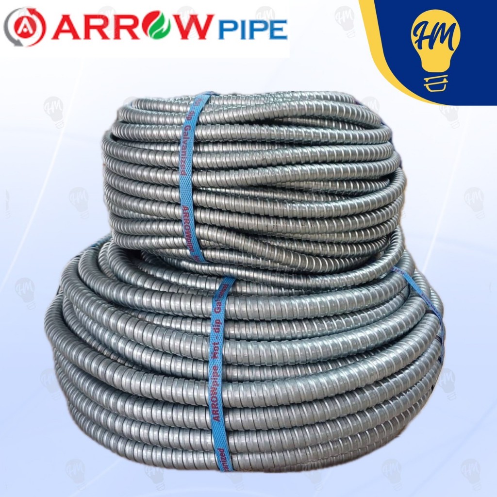 Arrowpipe ท่ออ่อนเหล็ก ร้อยสายไฟ ขนาด 1/2 3/4 (4 หุน และ 6 หุน) 50 เมตร | Shopee Thailand