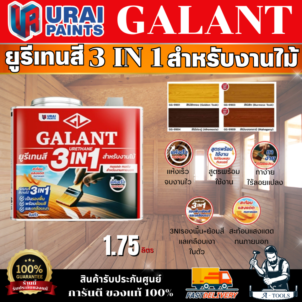 Galant Urethane 3in1 กาแลนท์ ยูรีเทนสี 3in1 ขนาด 1.75 ลิตร (รองพื้นไม้, สีย้อมไม้, ยูรีเทนเคลือบ ...