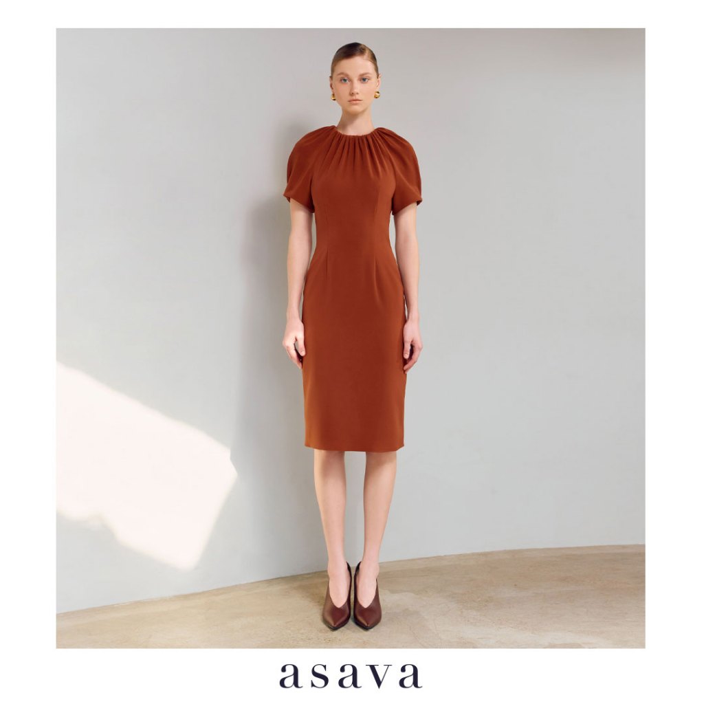 [asava ss25] Lomi Puff Dress เดรสผู้หญิง คอกลม แขนพองสั้น จับรูดบริเวณ ...
