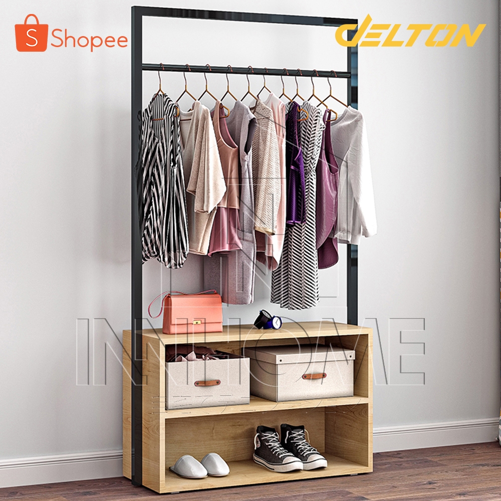 [ลดพิเศษ] InnHome ราวแขวนเสื้อผ้า ราวแขวนผ้า พร้อม ชั้นวางของ 2 ชั้น ชั้นวางของอเนกประสงค์ ราว ...