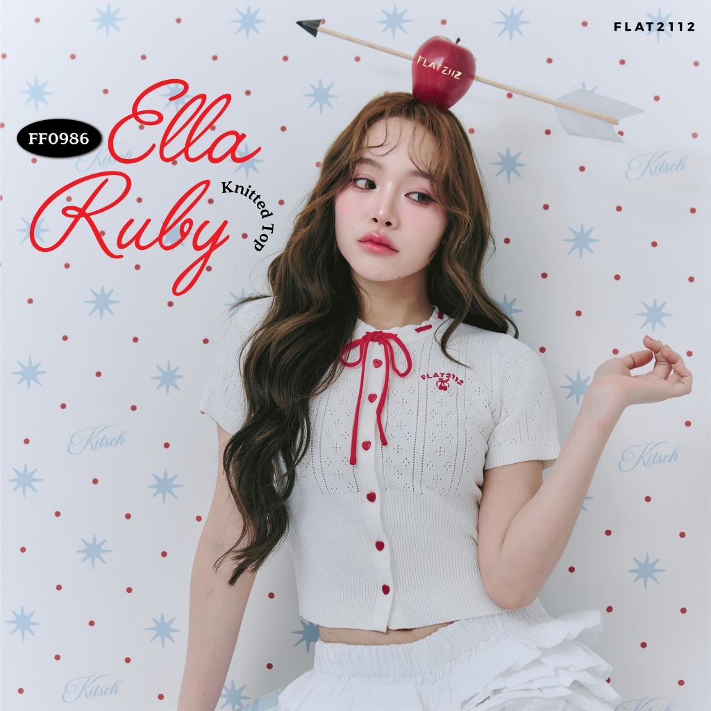 FLAT2112 FF0986 : ELLA RUBY KNITTED TOP เสื้อไหมพรม เสื้อแขนสั้น ชุด ...