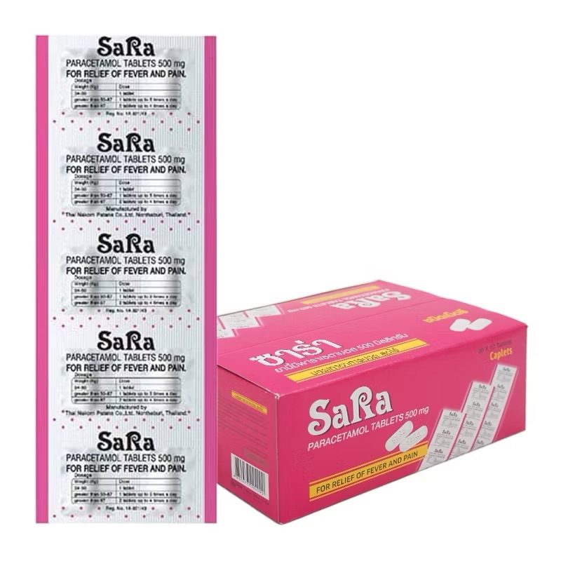 Sara Paracetamol Tablets 500 mg 10 Tab ซาร่า พาราเซตามอล ลดไข้ 20 แผง 1 กล่อง เม็ดรี / เม็ดกลม ...