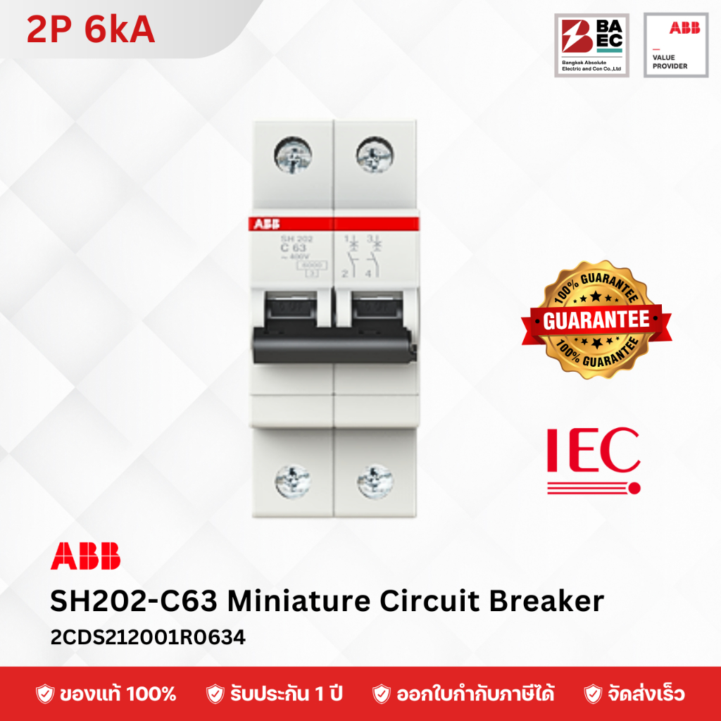ABB SH202-C63 เซอร์กิตเบรกเกอร์ 63 Amp 2P 6KA | Shopee Thailand