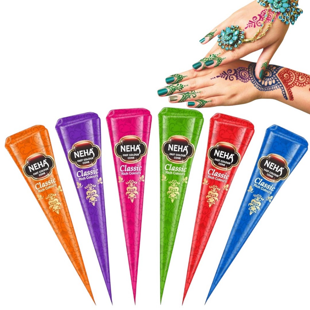 Neha Color Henna สติกเกอร์รอยสักชั่วคราว รูปกรวยเฮนน่า สีดํา สีน้ําตาล ...