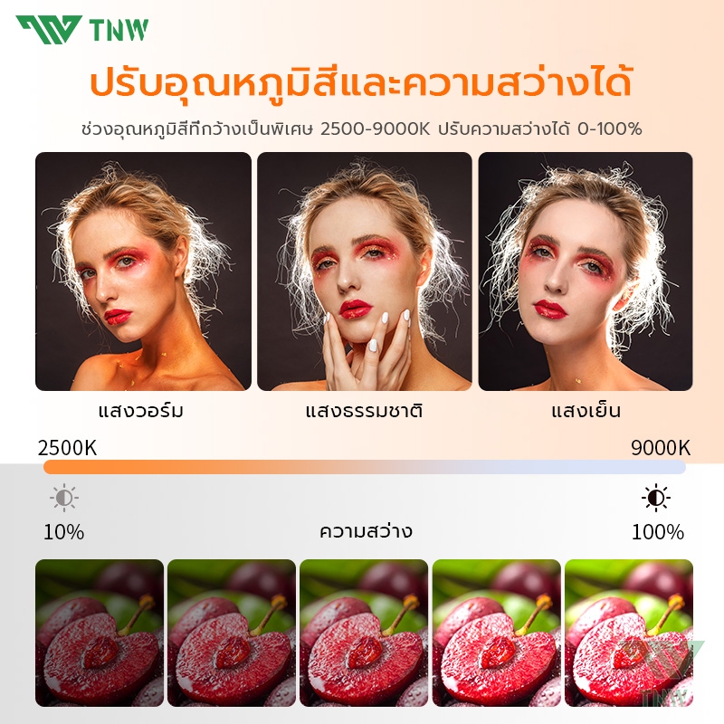 TNW D25 ไฟดาราพกพา ไฟวิดีโอ LED แบบชาร์จไฟ หรี่แสงได้ 3000K-9900K ไฟ ...