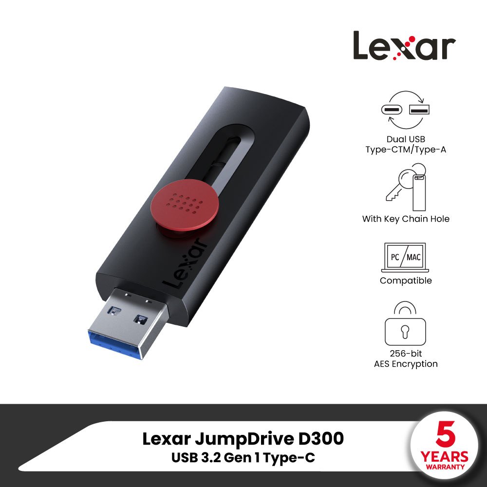 Lexar JumpDrive Dual Drive D300 256GB USB 3.2 Gen 1 Type-C (แฟลชไดรฟ์ทู ...