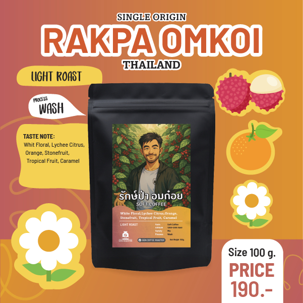 เมล็ดกาแฟคั่วอ่อน รักษ์ป่า อมก๋อย 100g Rakpa Omkoi, Soft Coffee - Wash ...